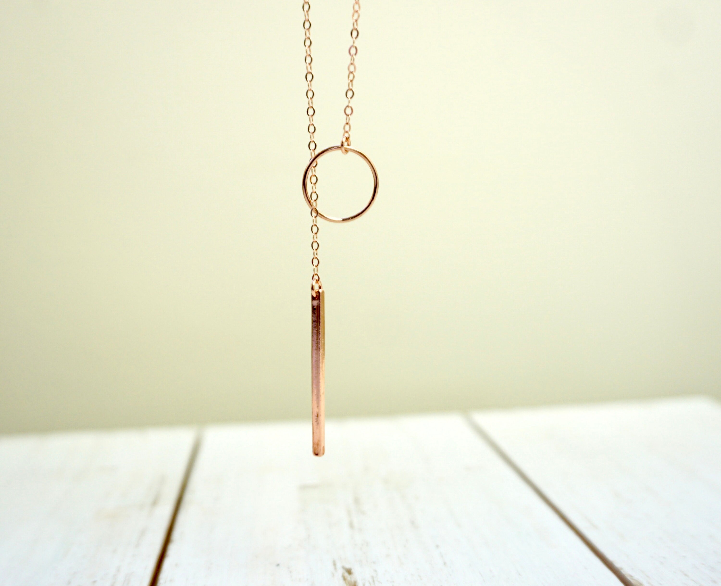 Rose Gold Drop Bar Lariat Lariat Necklace Ring Bar Lariat - Etsy