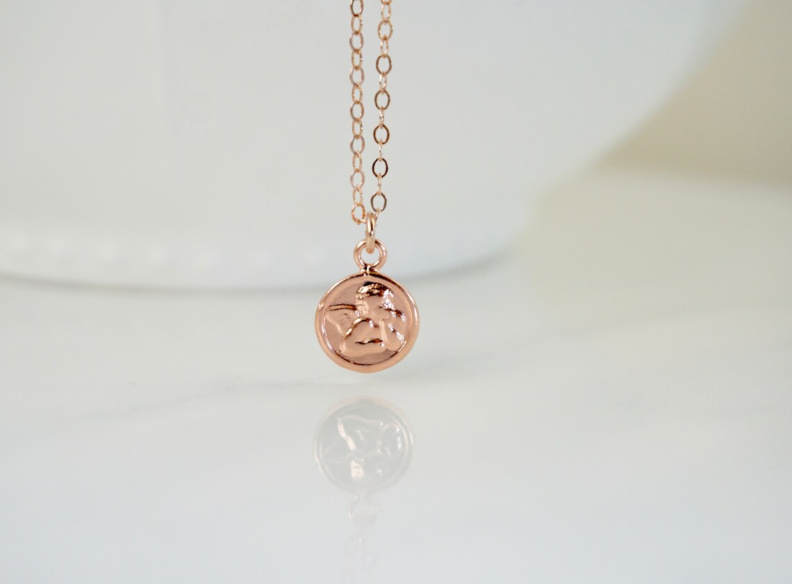 Rose Gold Angel Face Charm Necklace Guardian Angel Angel | Etsy