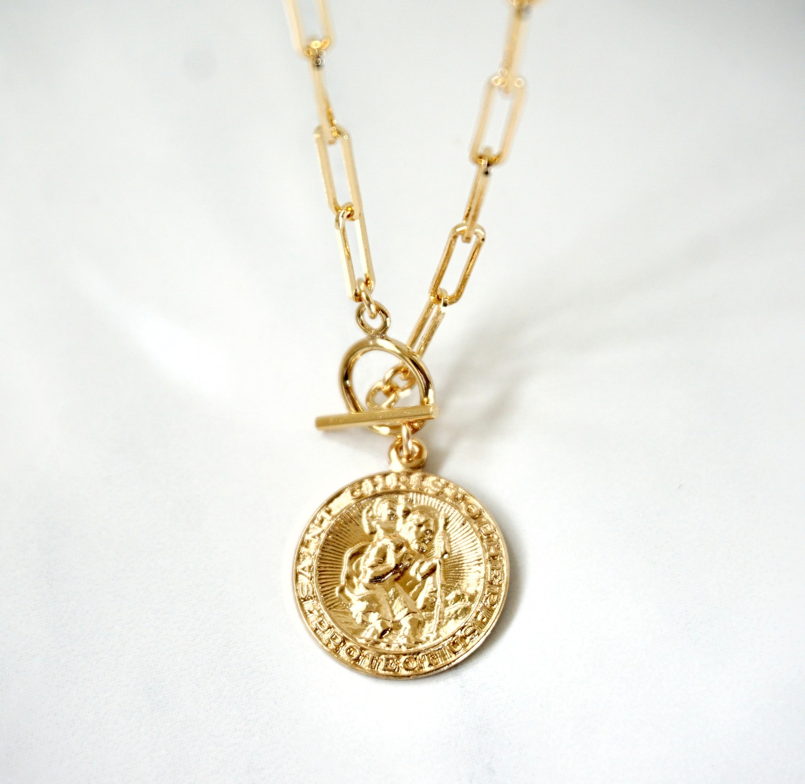 Saint Christopher Link Chain Toggle Necklace Gold Filled | Etsy