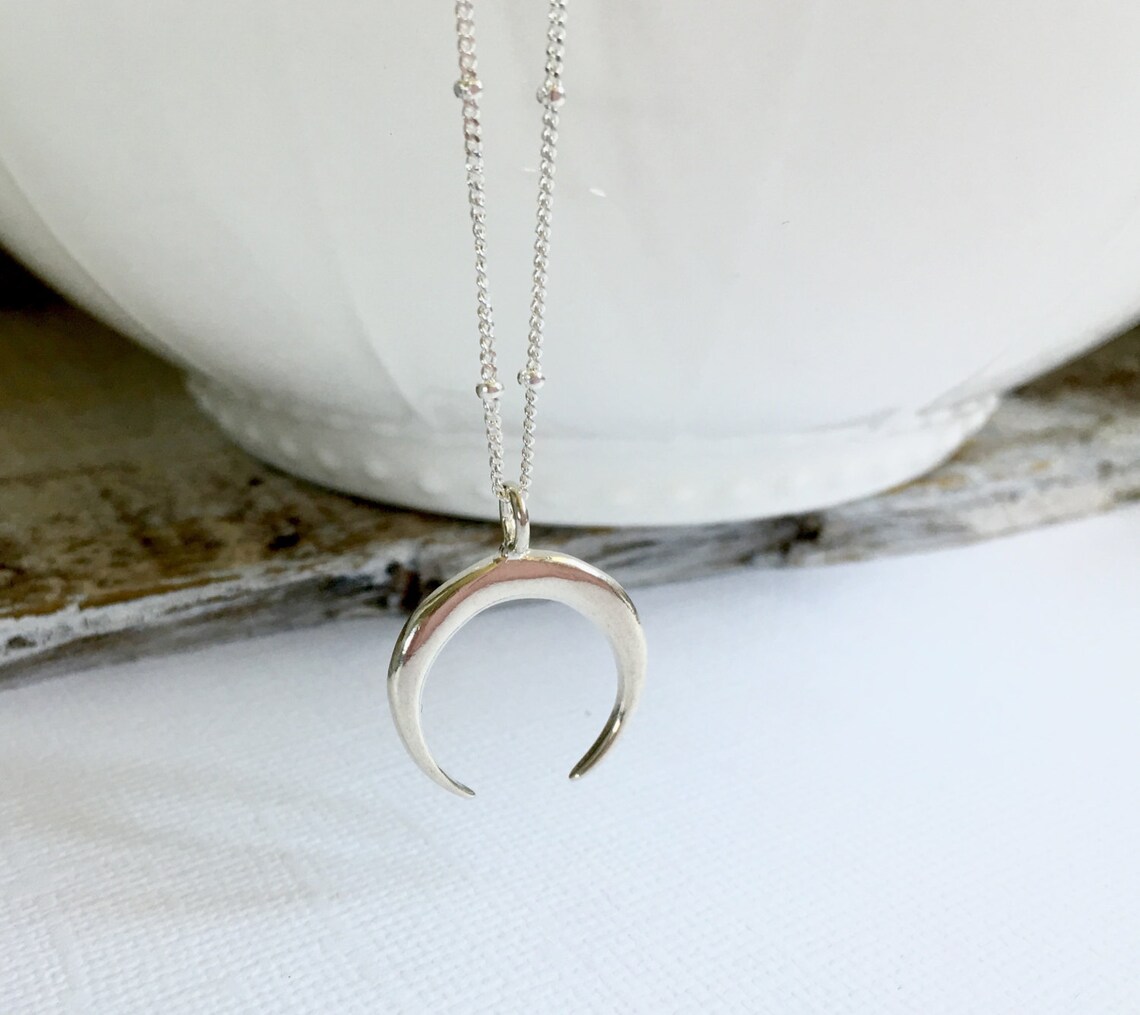 Silver Cresent Moon Necklace Sterling Silver Double Horn | Etsy
