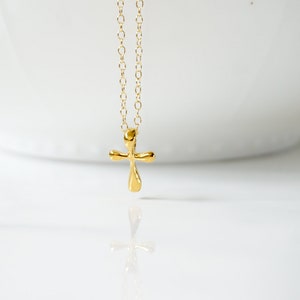 Tiny Gold Cross Necklace, Rose Gold Cross Necklace, Sterling Silver ...