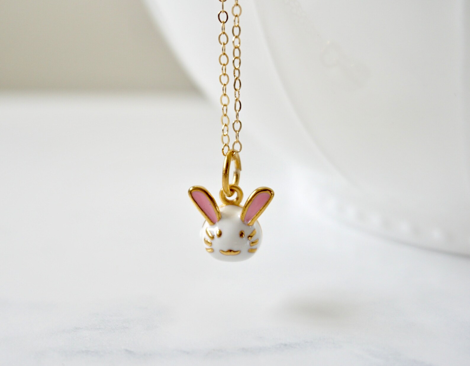 Dainty and Cute Little White Bunny Necklace Pink Bunny Charm | Etsy
