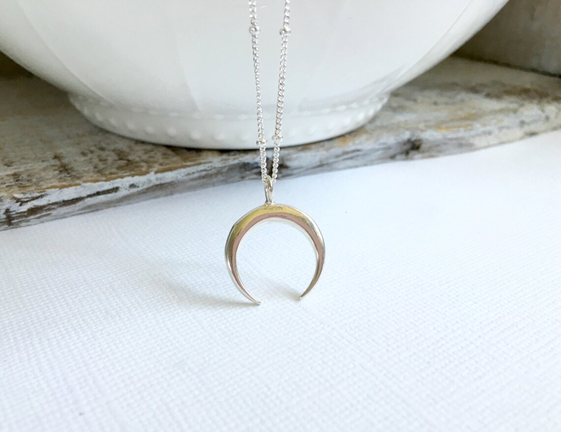 Silver Cresent Moon Necklace Sterling Silver Double Horn | Etsy