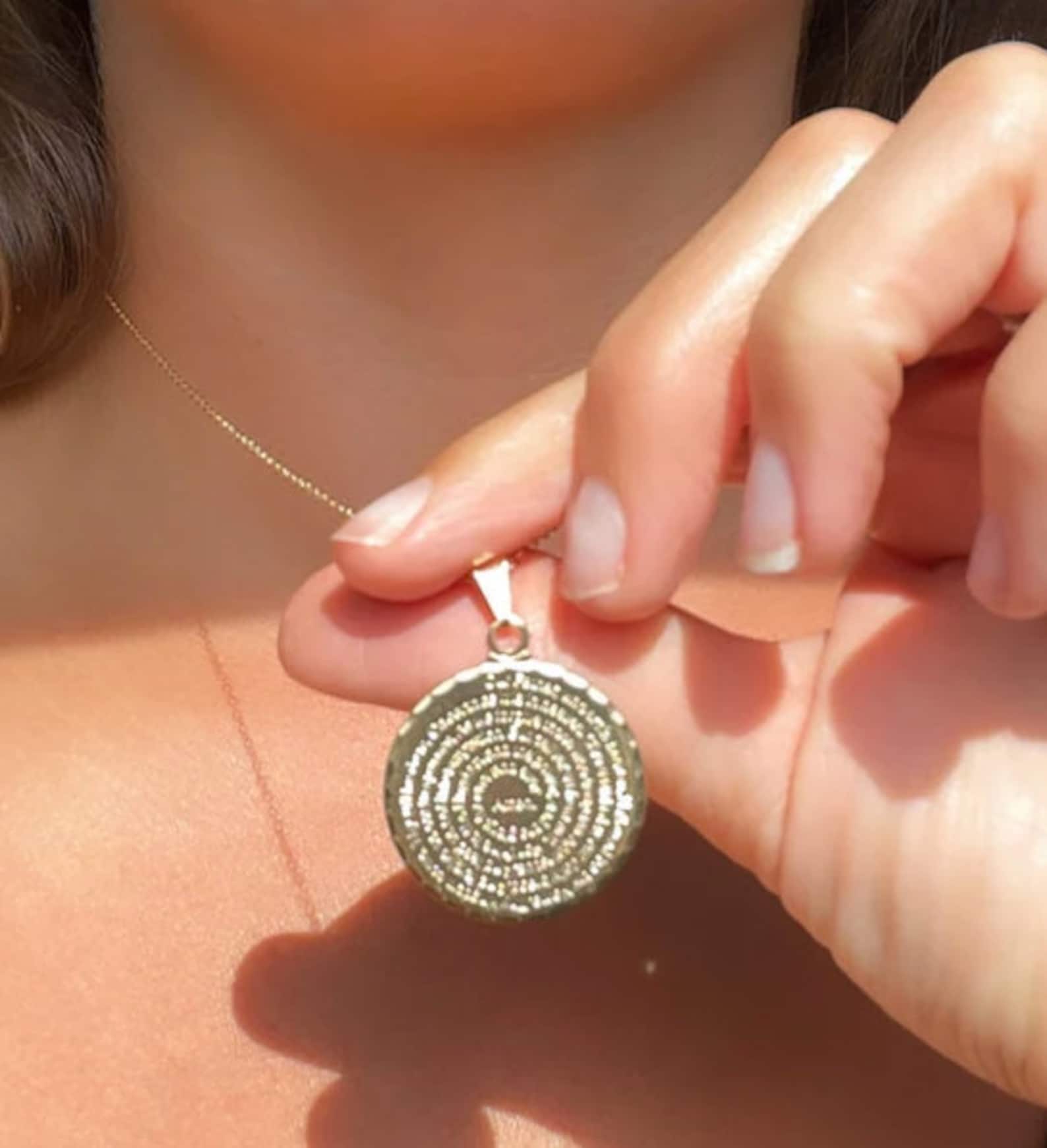 Large Gold Medallion Script Pendant Necklace Father Prayer - Etsy