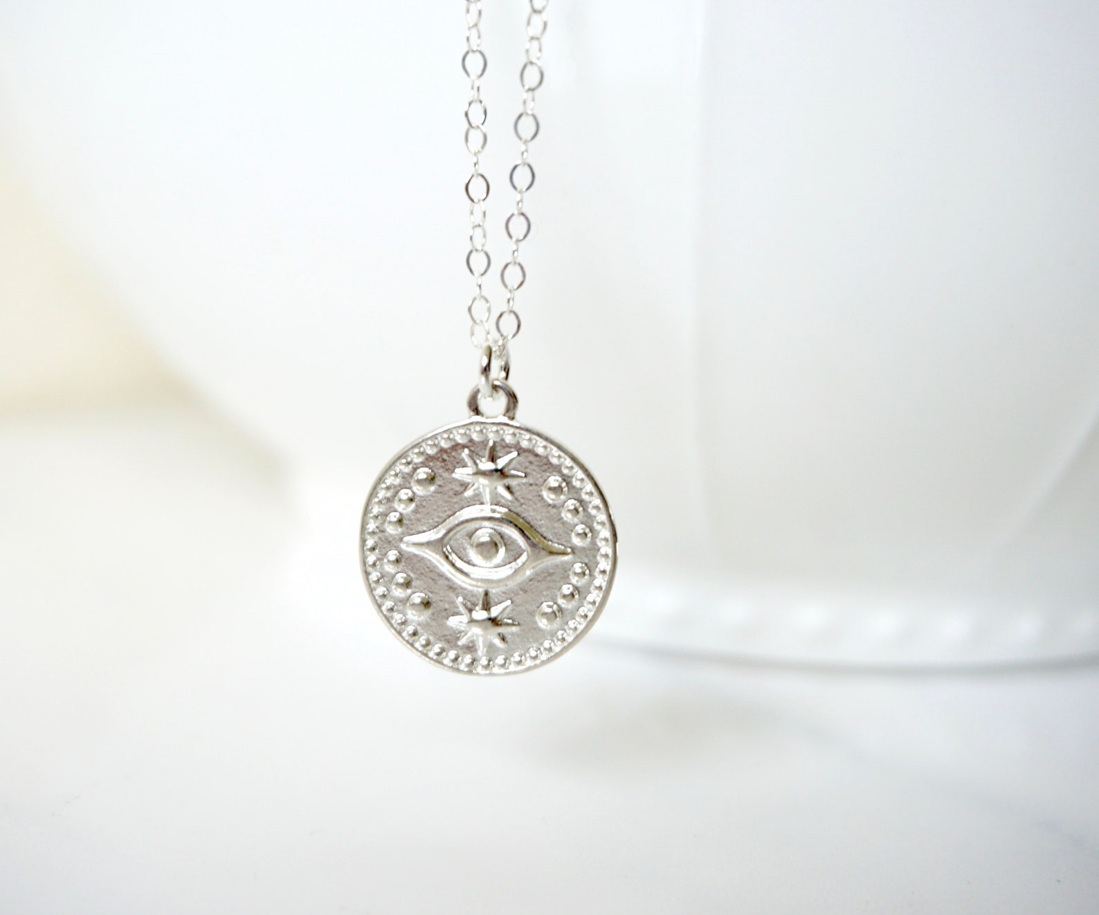Sterling Silver Evil Eye Necklace Evil Eye Necklace Silver - Etsy