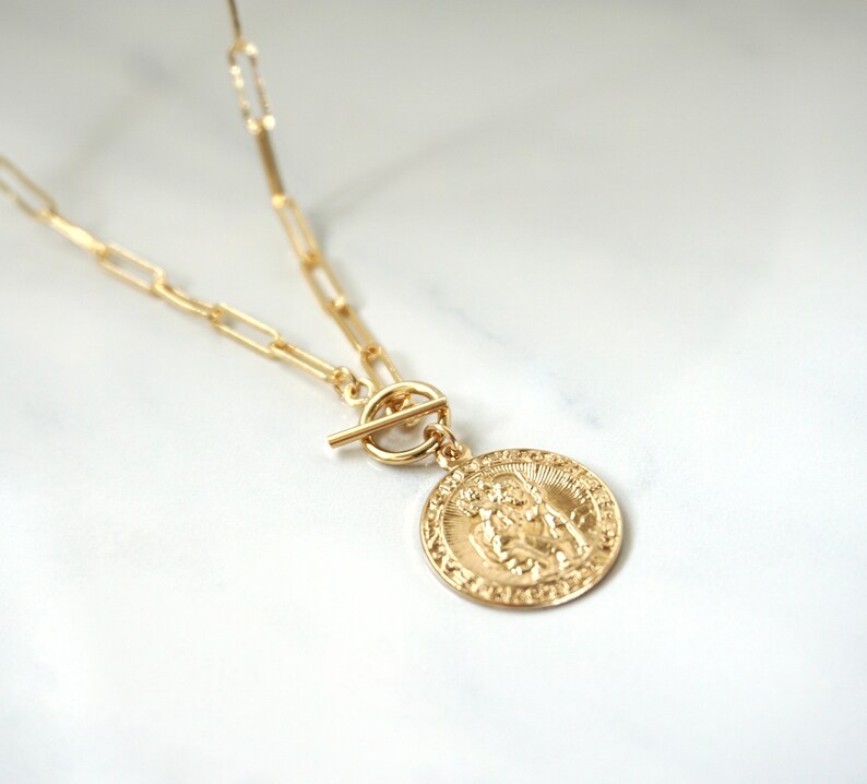 Saint Christopher Link Chain Toggle Necklace Gold Filled - Etsy