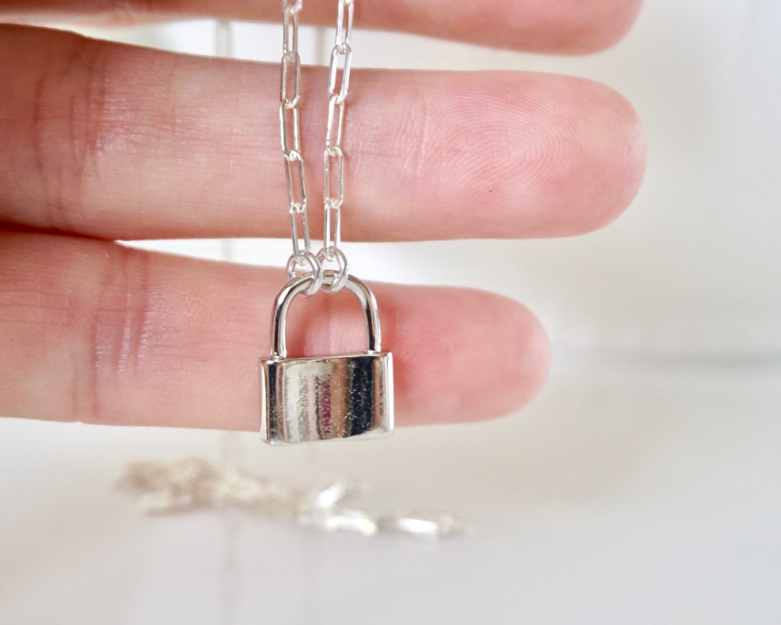 Silver Lock Necklace Sterling Silver Paperclip Chain Love | Etsy