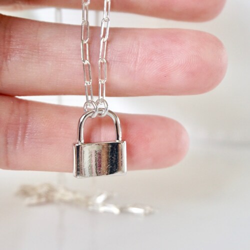 Silver Lock Necklace Sterling Silver Paperclip Chain Love - Etsy