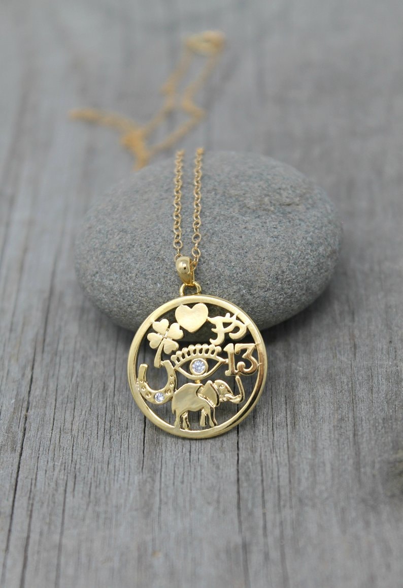 Good Luck Elephant Medallion, Ohm Necklace, Evil Eye Necklace, Heart ...