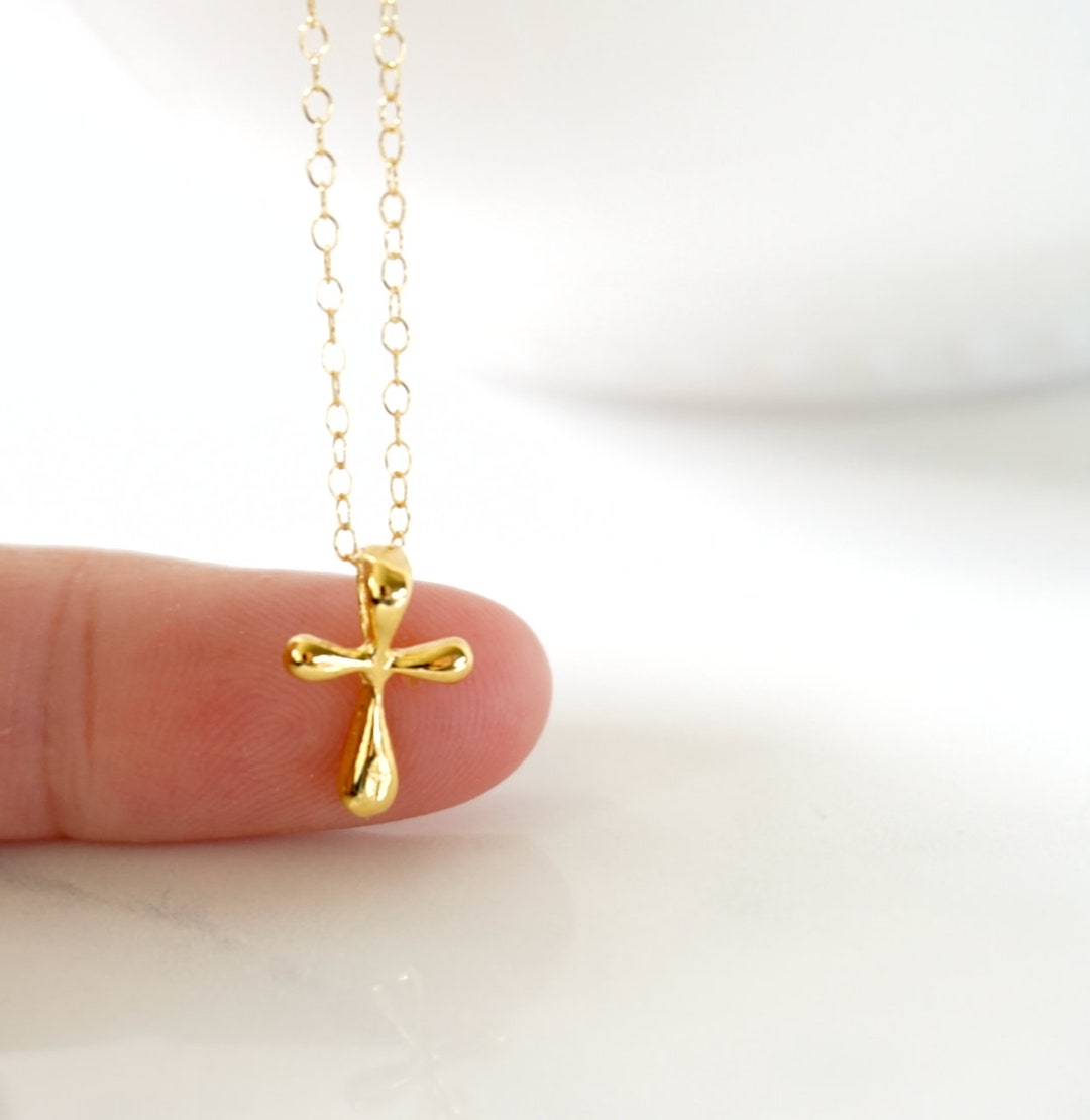 Tiny Gold Cross Necklace, Rose Gold Cross Necklace, Sterling Silver ...