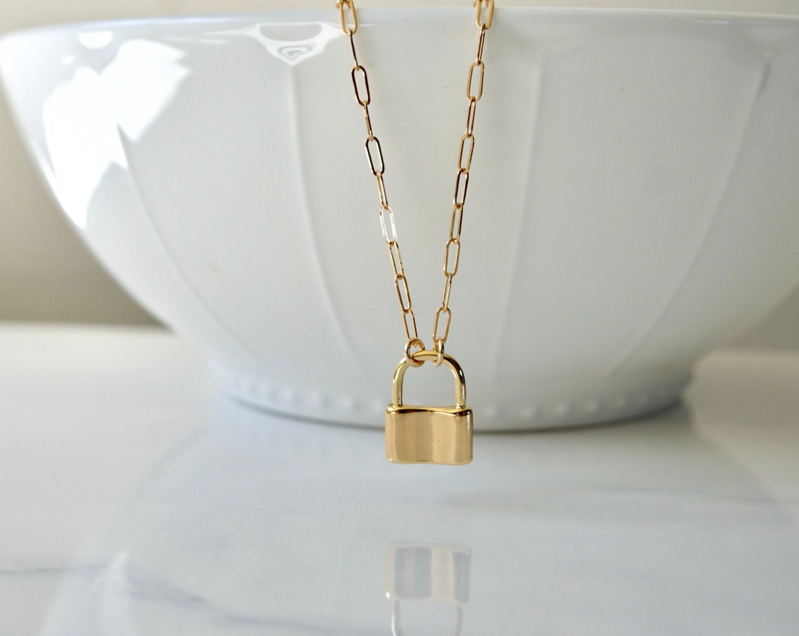 Padlock Necklace With Long Drawn Chain Gold Lock Necklace - Etsy