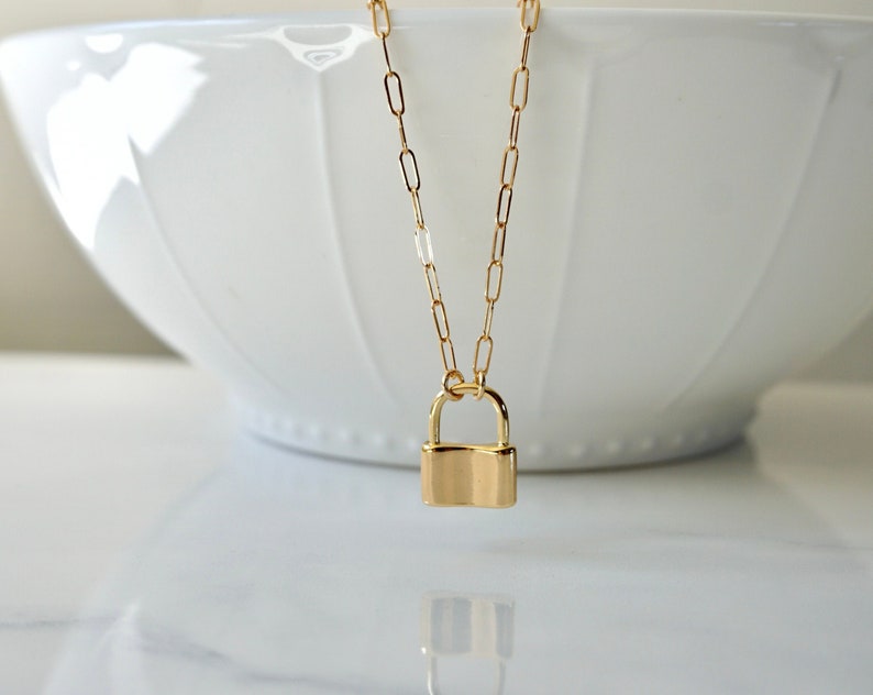 Padlock Necklace With Long Drawn Chain, Gold Lock Necklace, Love Lock ...
