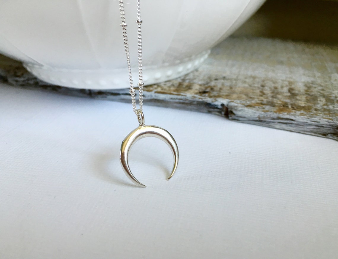 Silver Cresent Moon Necklace Sterling Silver Double Horn | Etsy