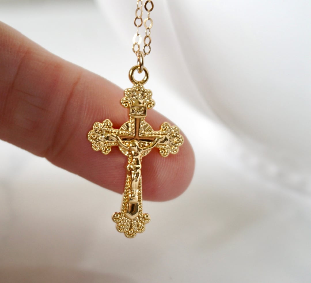 Large Gold Cross Necklace, Beautiful, Crucifix, Jesus Christ, Catholic ...