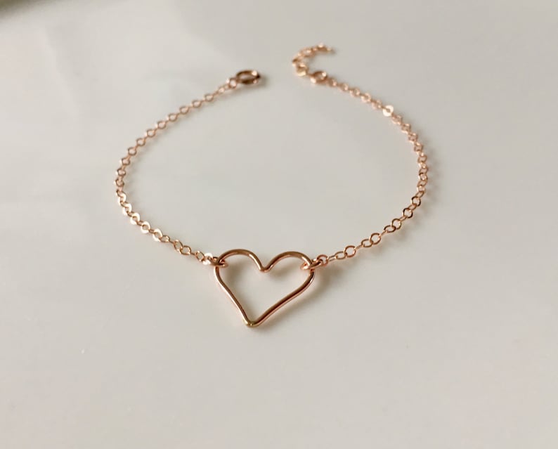 Rose Gold Filled Open Heart Bracelet Sterling Heart Bracelet | Etsy