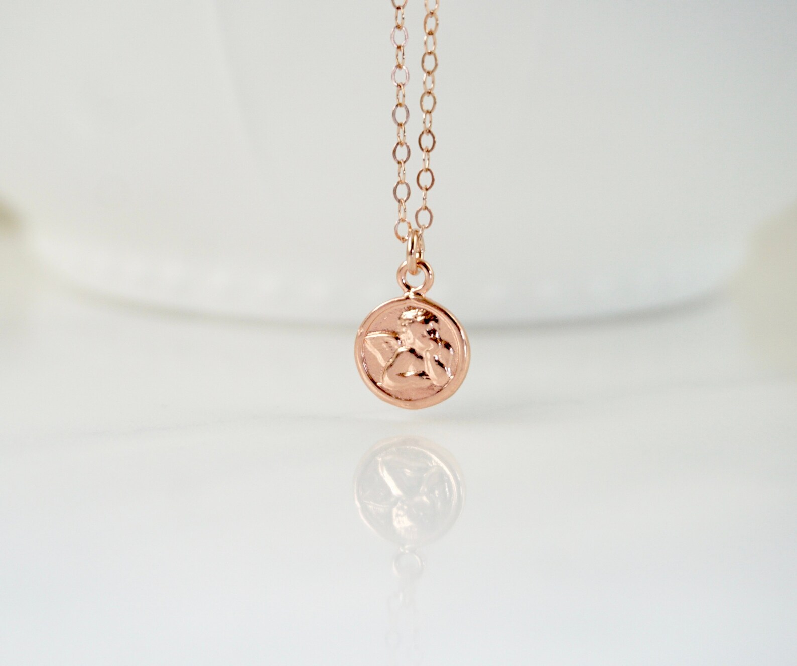 Rose Gold Angel Face Charm Necklace Guardian Angel Angel | Etsy