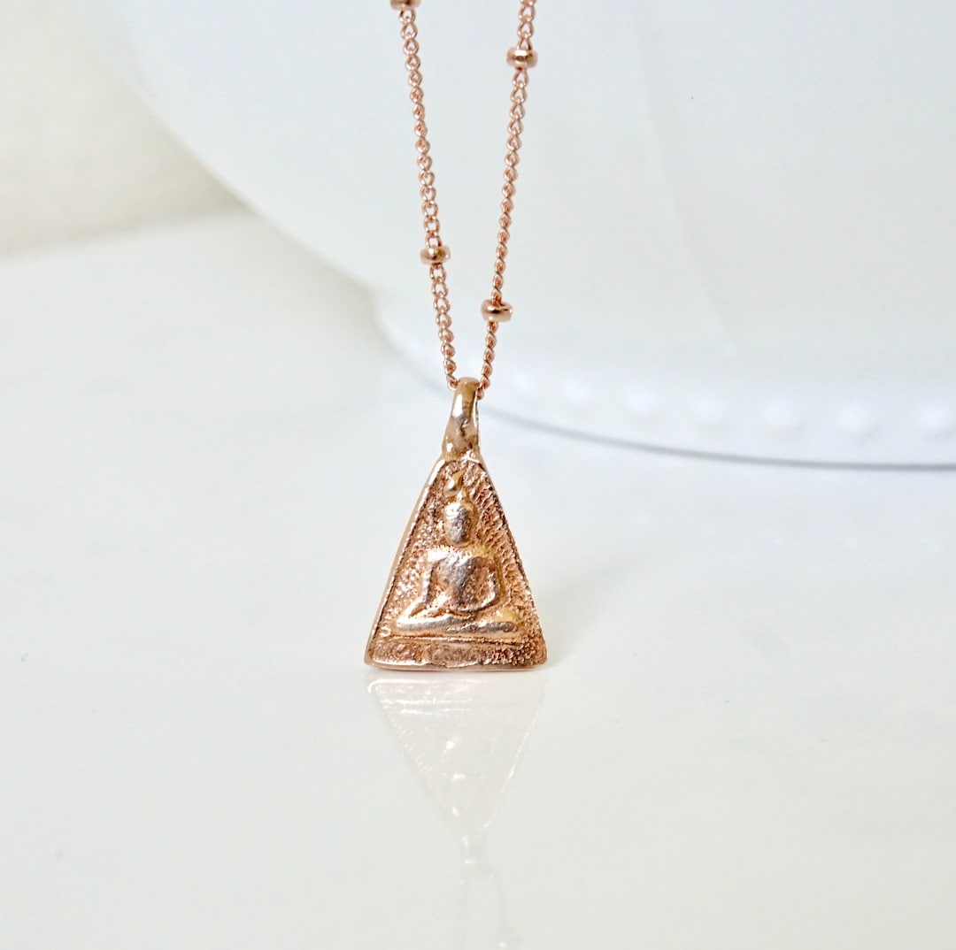 Buddha Amulet Necklace With Beaded Chain, Rose Gold Buddha Necklace ...