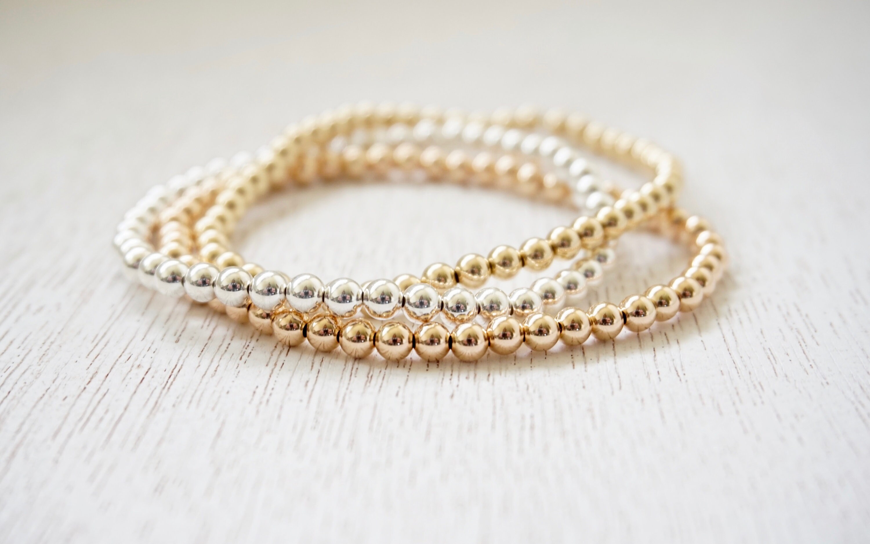 Beaded Ball Bracelet in Gold Filled, Beaded Bracelet With Letters ...