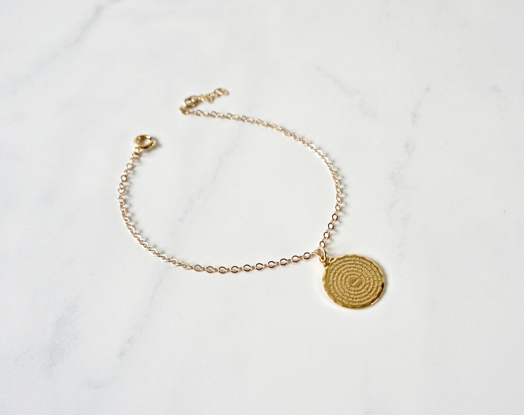 Lord's Prayer Gold Medallion Script Bracelet, Our Father Prayer Charm ...