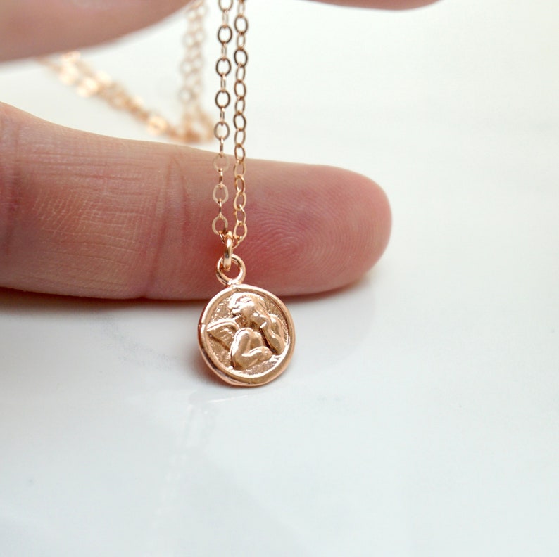 Rose Gold Angel Face Charm Necklace Guardian Angel Angel - Etsy