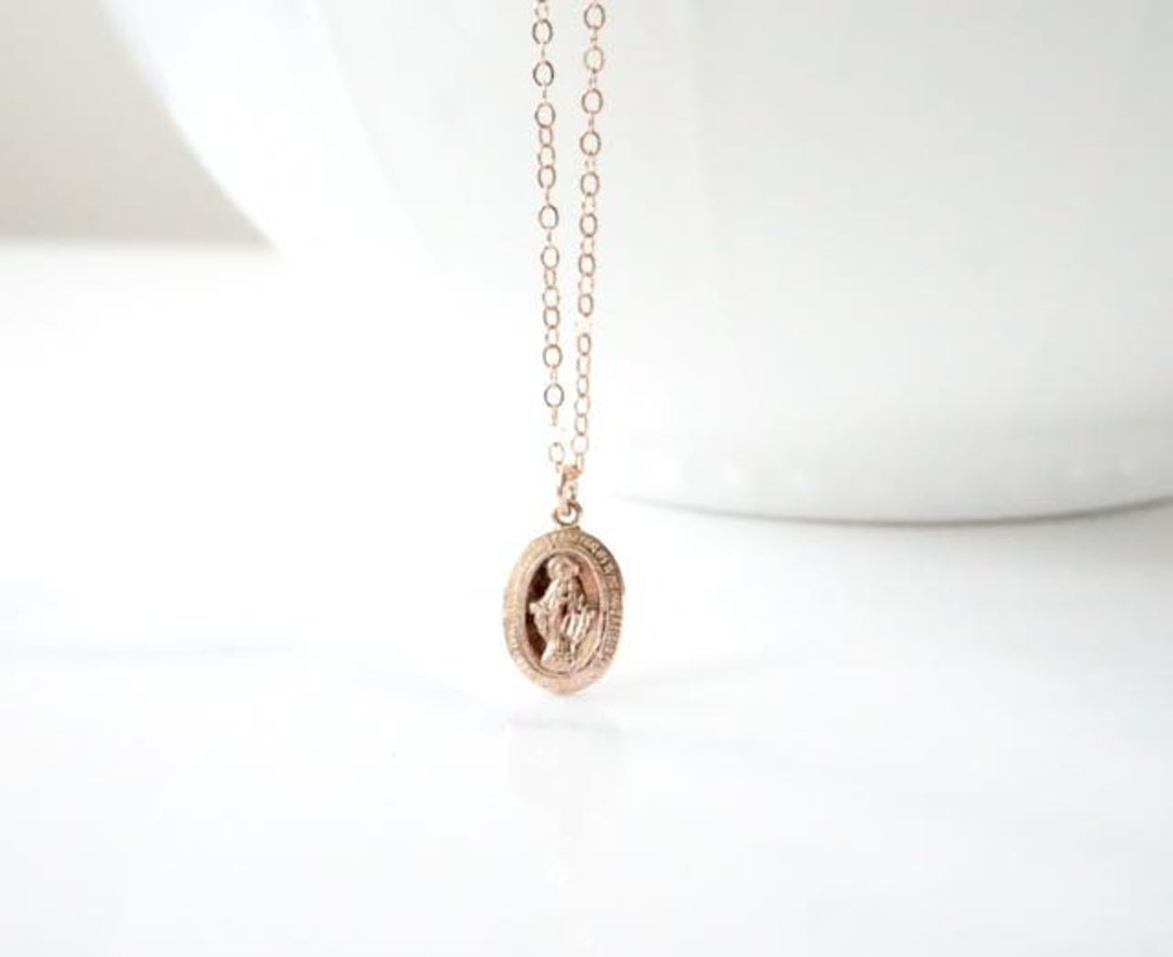 Rose Gold Filled Mary Medallion, Miraculous Medal Charm Necklace ...