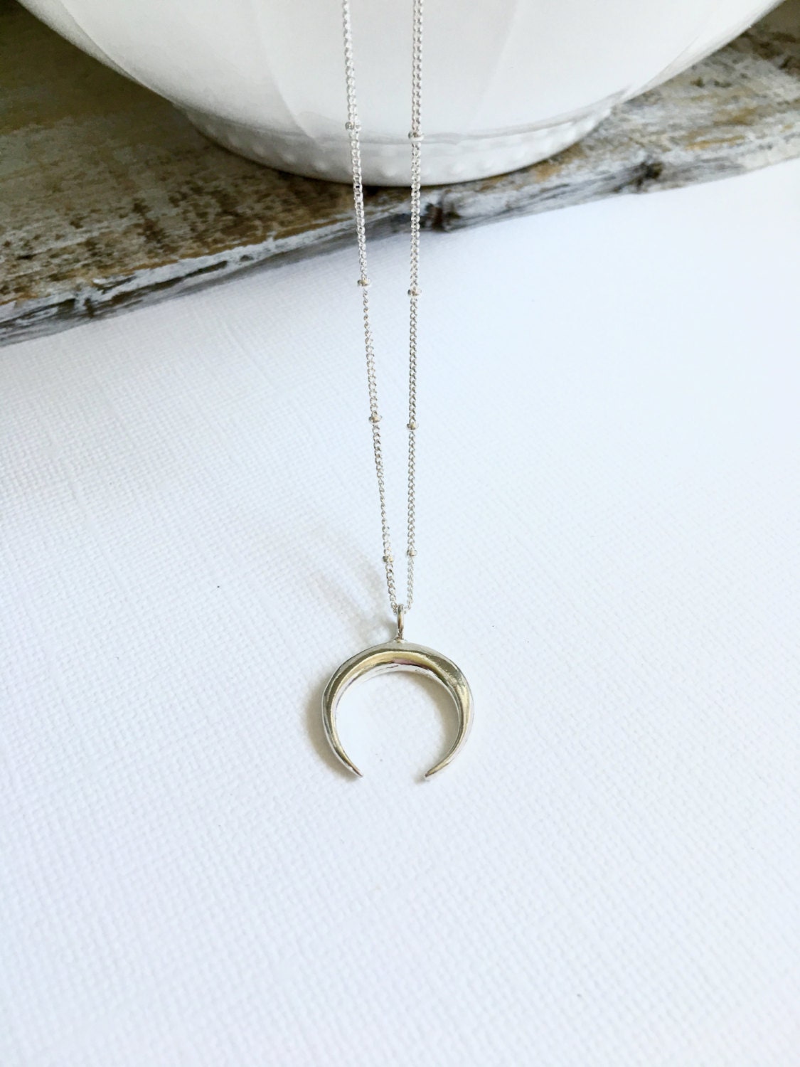 Silver Cresent Moon Necklace Sterling Silver Double Horn | Etsy