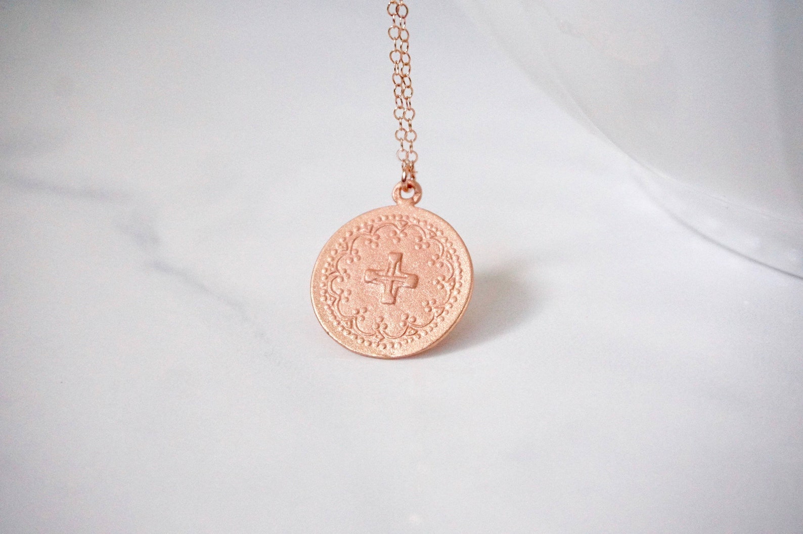Rose Gold Cross Medallion Rose Gold Cross Necklace Medallion | Etsy
