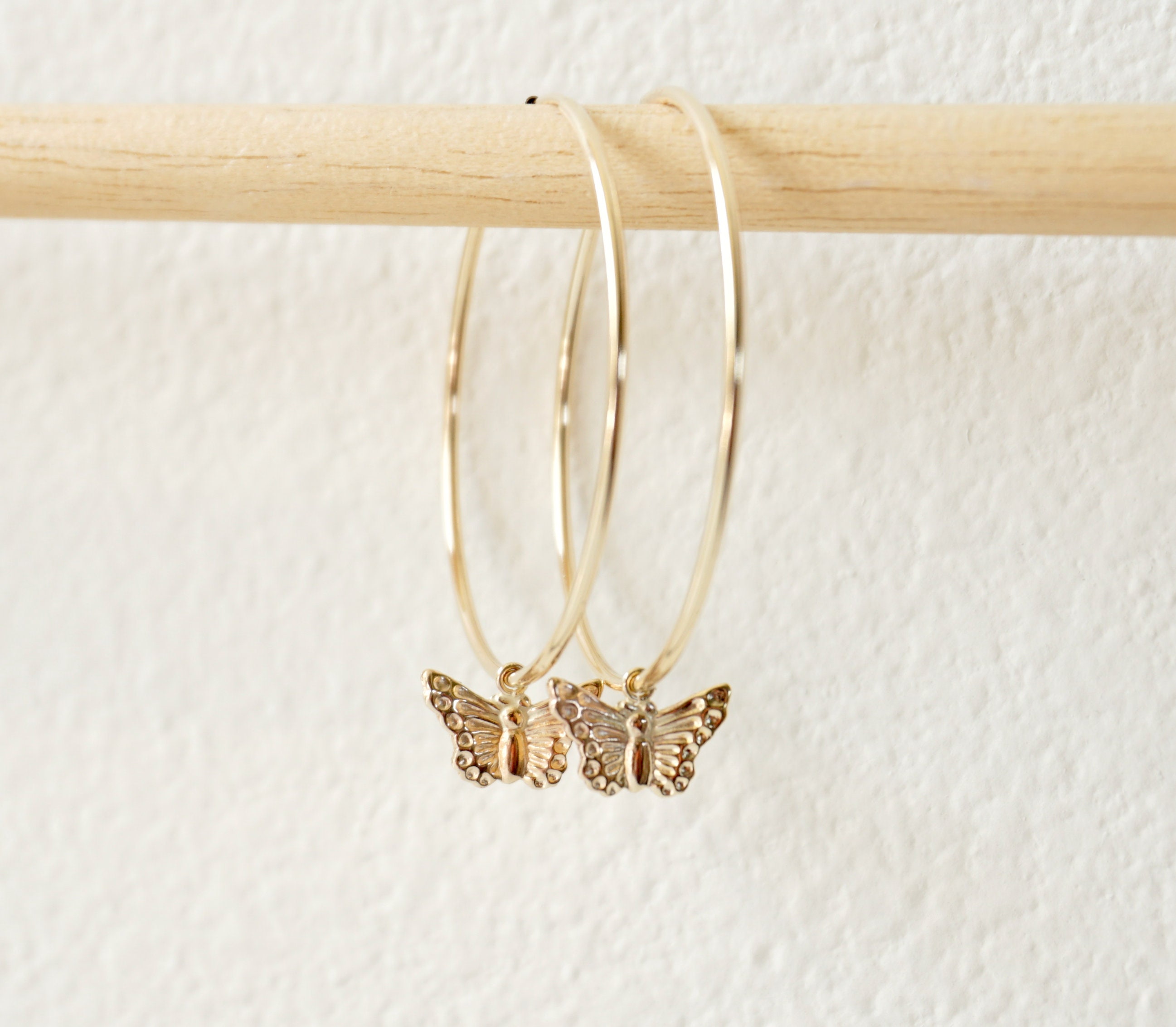 Gold Filled Butterfly Hoop Earrings Hoop Earrings Large | Etsy