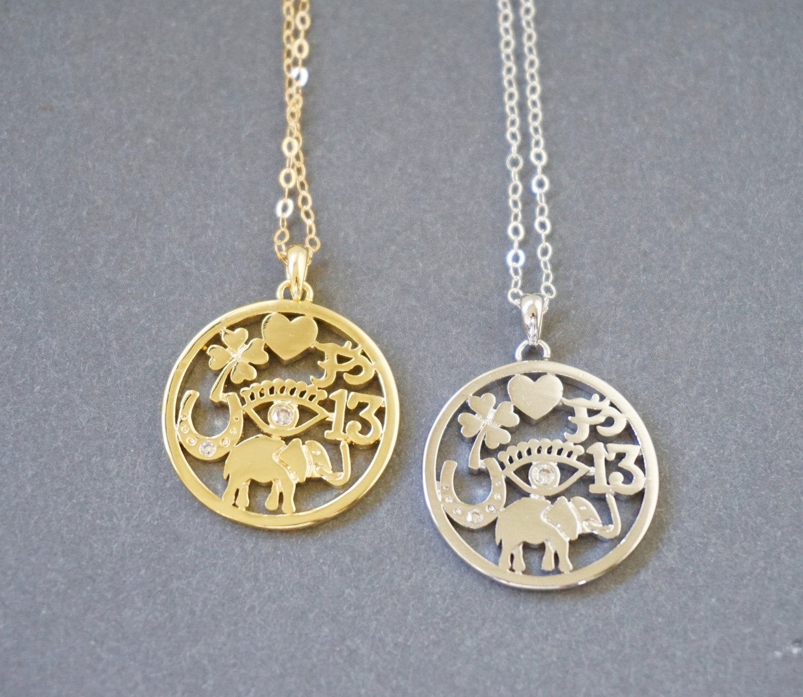 Silver Good Luck Medallion, Ohm Necklace, Evil Eye Necklace, Heart ...
