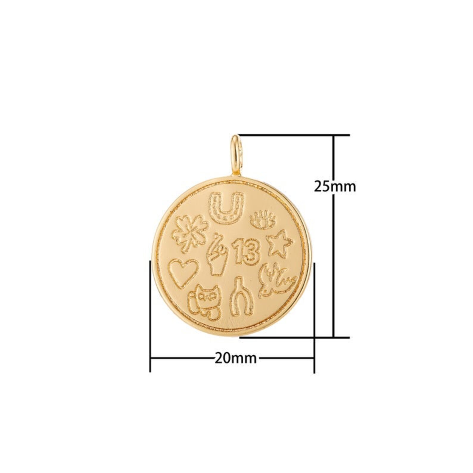 Gold Medallion Good Luck Necklace, Horseshoe, Evil Eye, Lucky 13, Four ...
