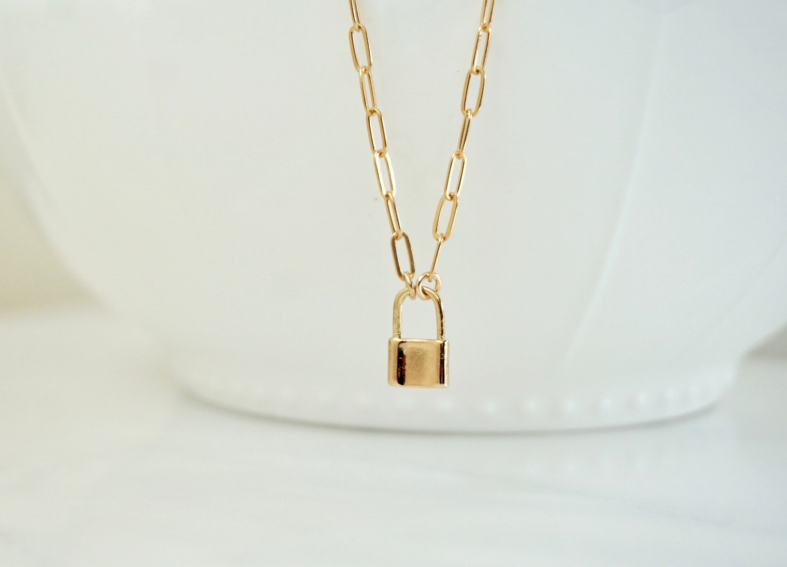 Padlock Necklace With Long Drawn Chain, Gold Small Lock Necklace, Love ...