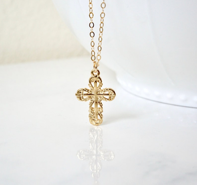 Detailed Filigree Gold Shiny Cross Necklace Everyday Cross - Etsy