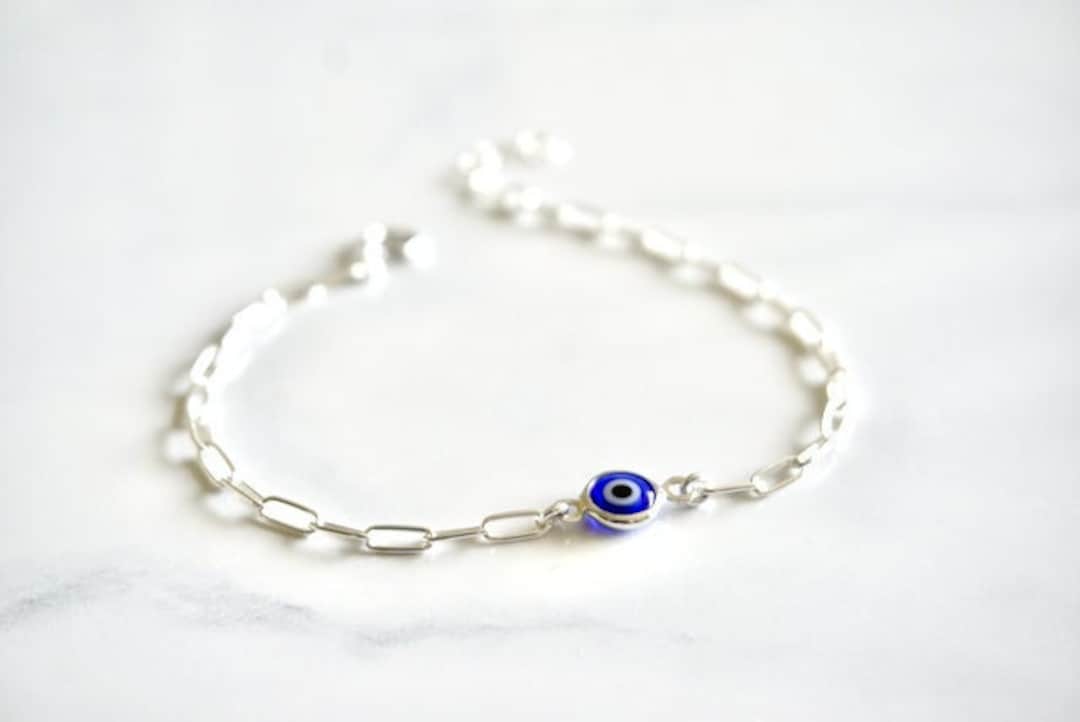 Evil Eye Bracelet Silver Chain, Blue Evil Eye Bracelet, Evil Eye ...
