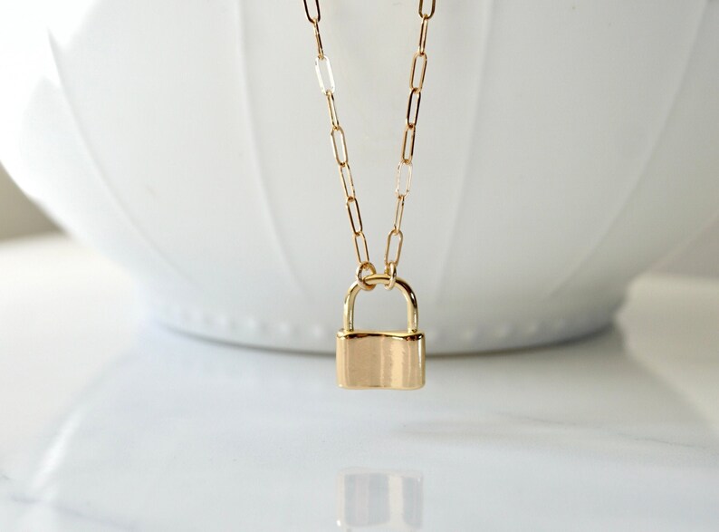 Padlock Necklace With Long Drawn Chain Gold Lock Necklace - Etsy