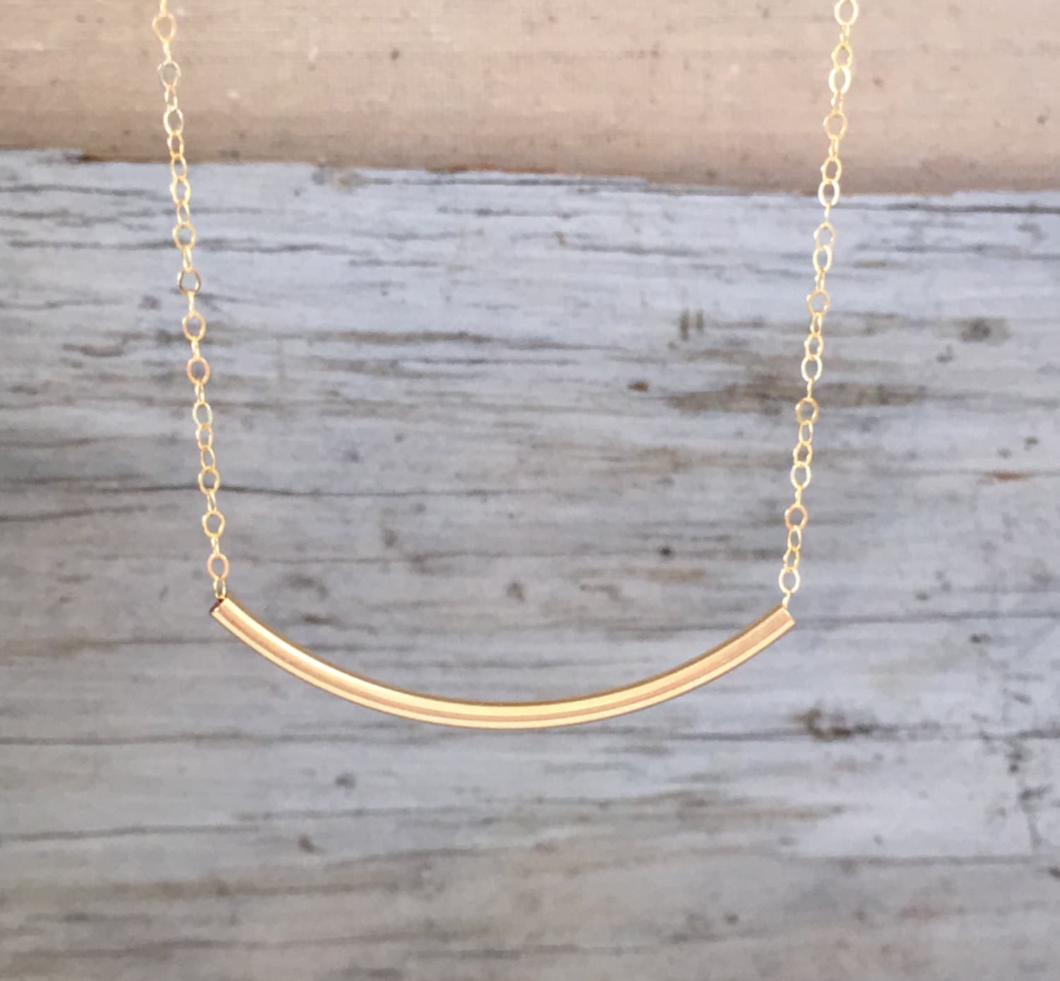 14k Gold Filled Gold Curved Bar Necklacesterling Silver Tube - Etsy