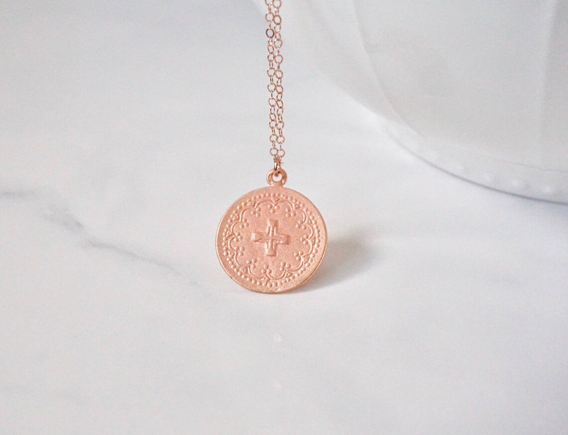Rose Gold Cross Medallion Rose Gold Cross Necklace Medallion | Etsy