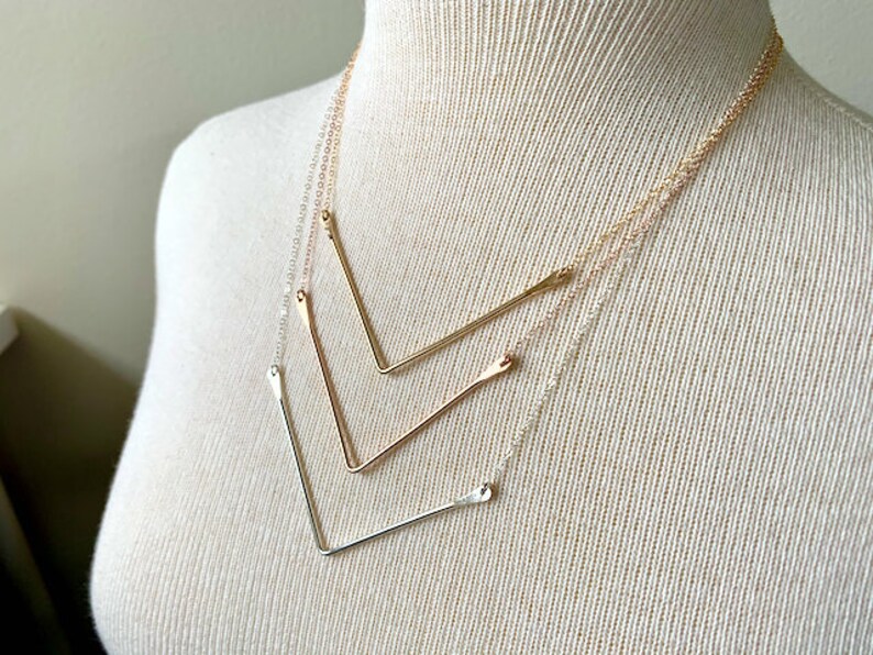 V Shape Necklace Triangle Necklace Sterling Silver V - Etsy