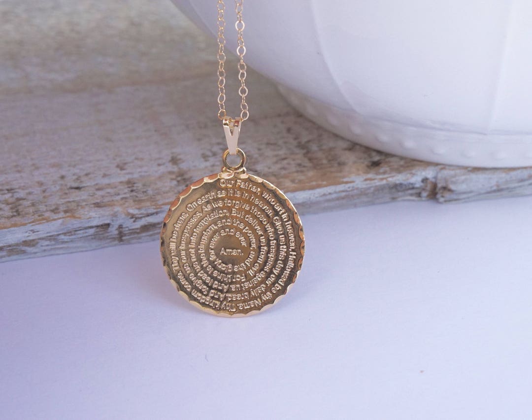 Large Gold Medallion Script Pendant Necklace, Father Prayer Pendant ...