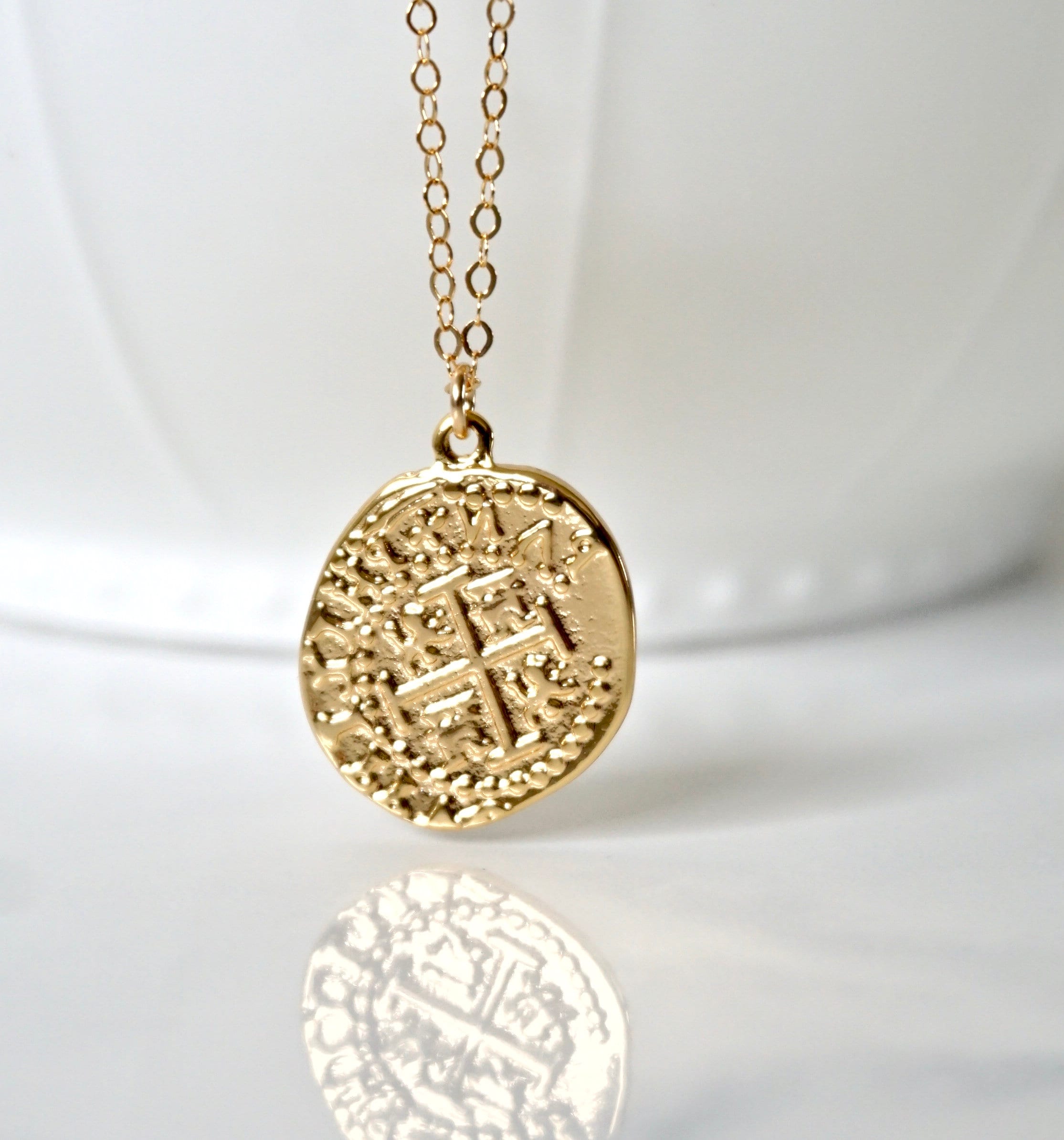 Gold Cross Medallion Necklace Rustic Cross Necklace Round | Etsy