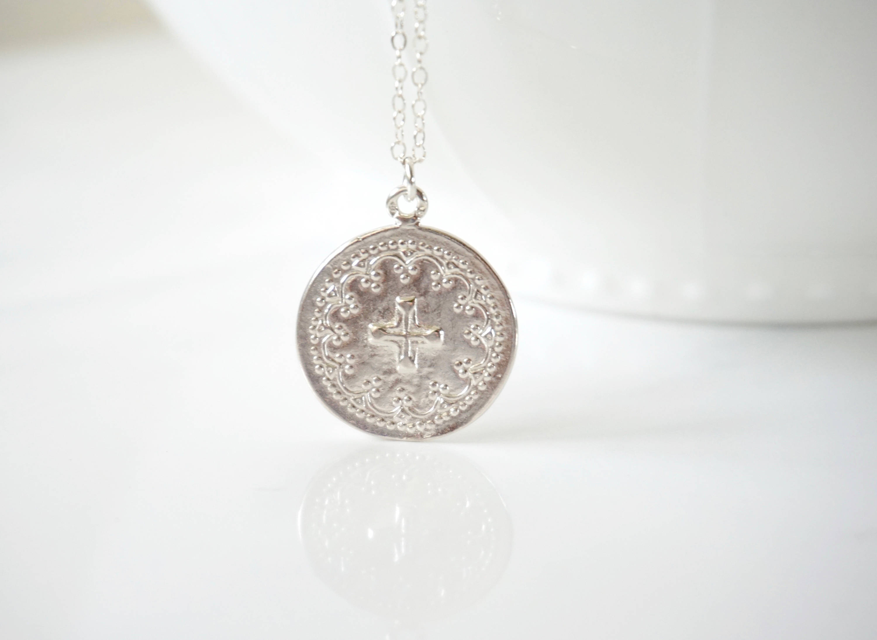 Silver Cross Pendant Large Medallion Necklace Medallion | Etsy