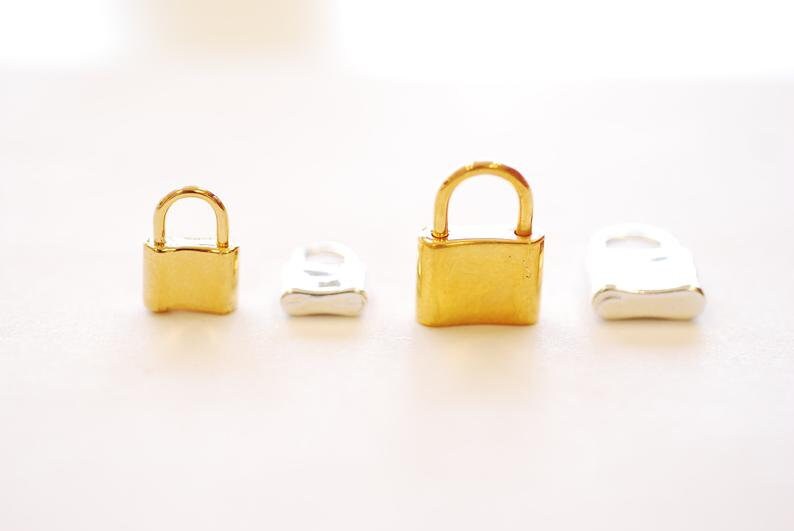 Padlock Necklace With Long Drawn Chain Gold Small Lock | Etsy