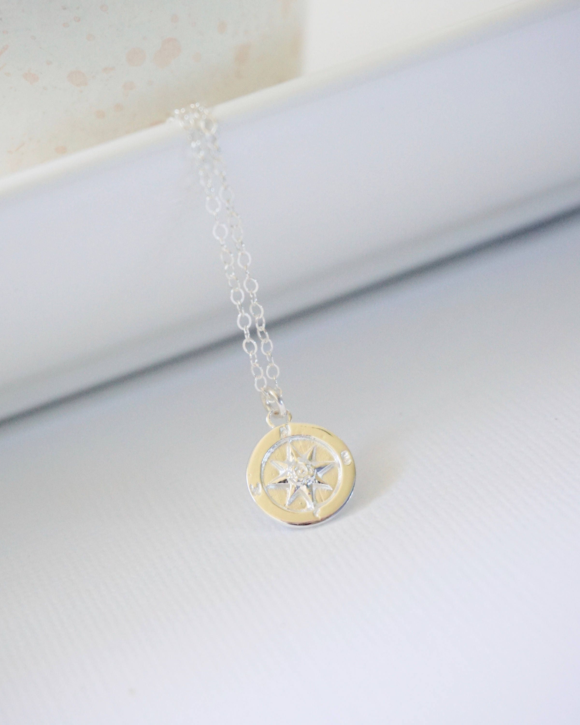 Rose Gold Compass Necklace, Gold Compass Necklace, Sterling Silver ...