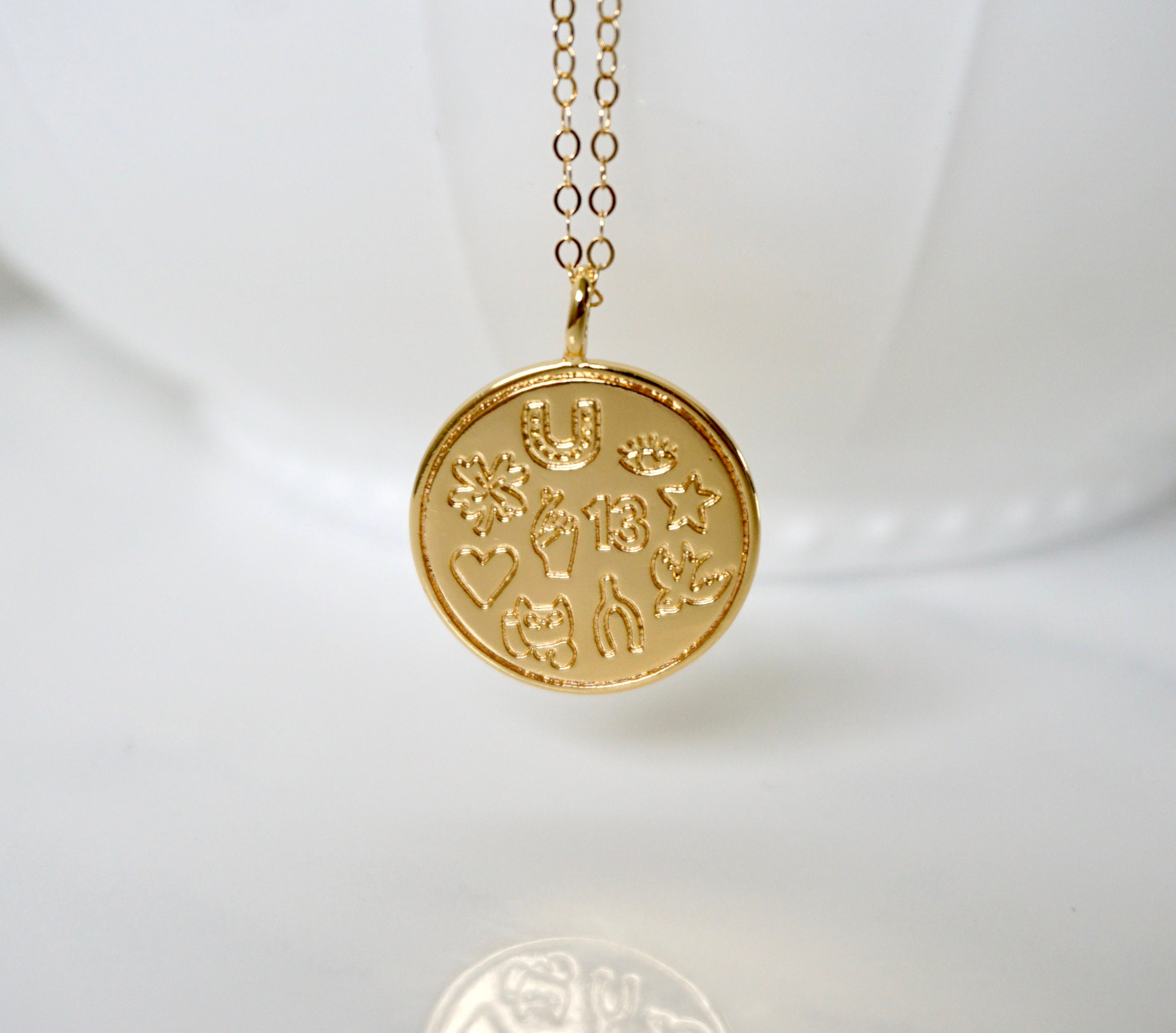 Gold Medallion Good Luck Necklace Horseshoe Evil eye Lucky | Etsy