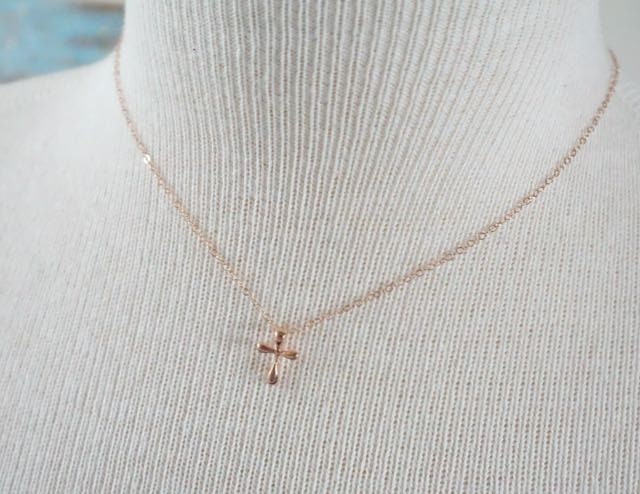 Rose Gold Cross Necklace Gold Cross Necklace Sterling Silver | Etsy