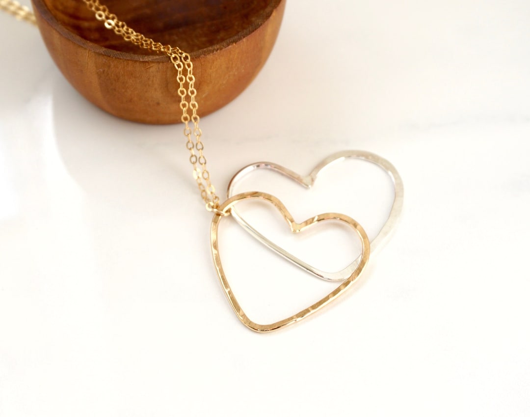 Sterling Silver Large Open Heart Necklace, Gold Filled Open Heart ...