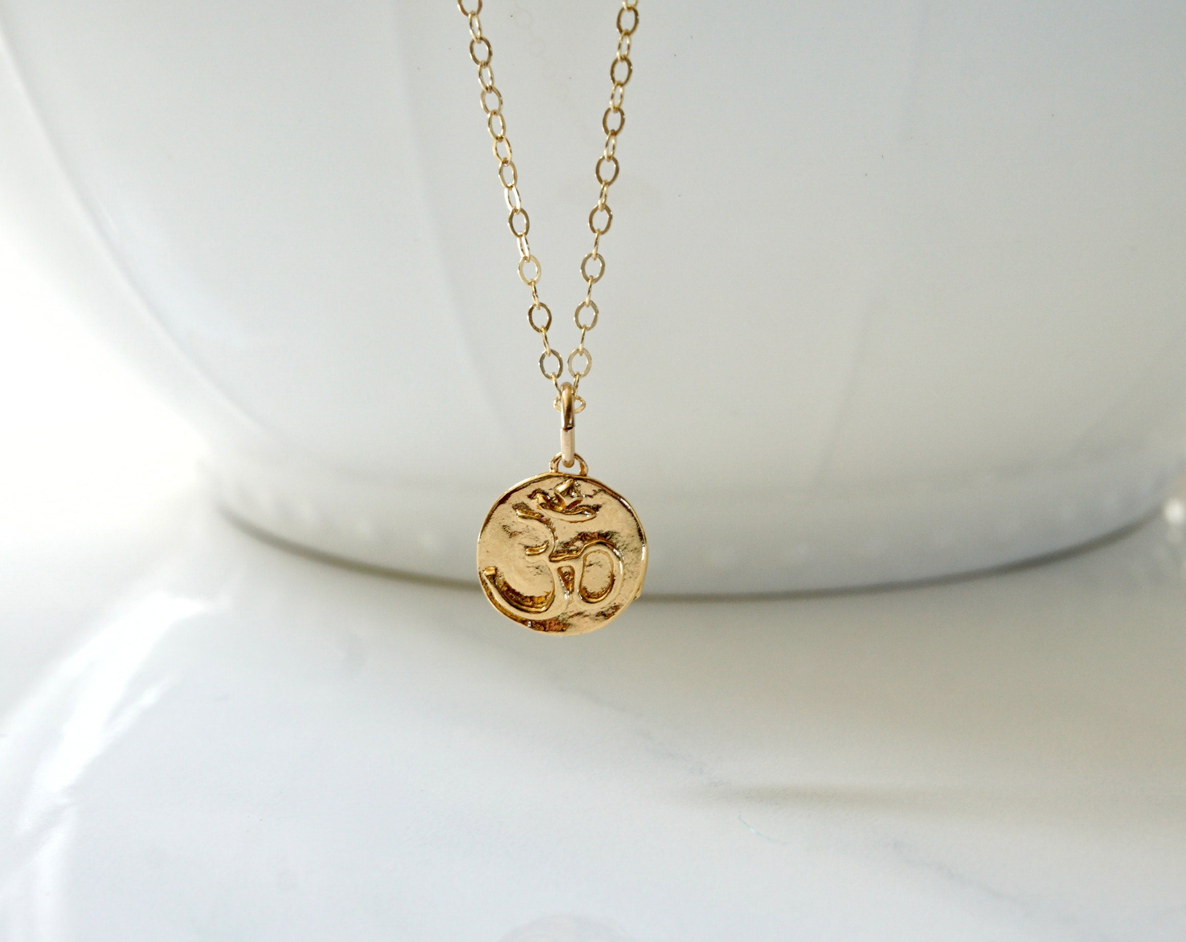 Round Coin Om Necklace, Sterling Silver Necklace, Rose Gold Necklace ...