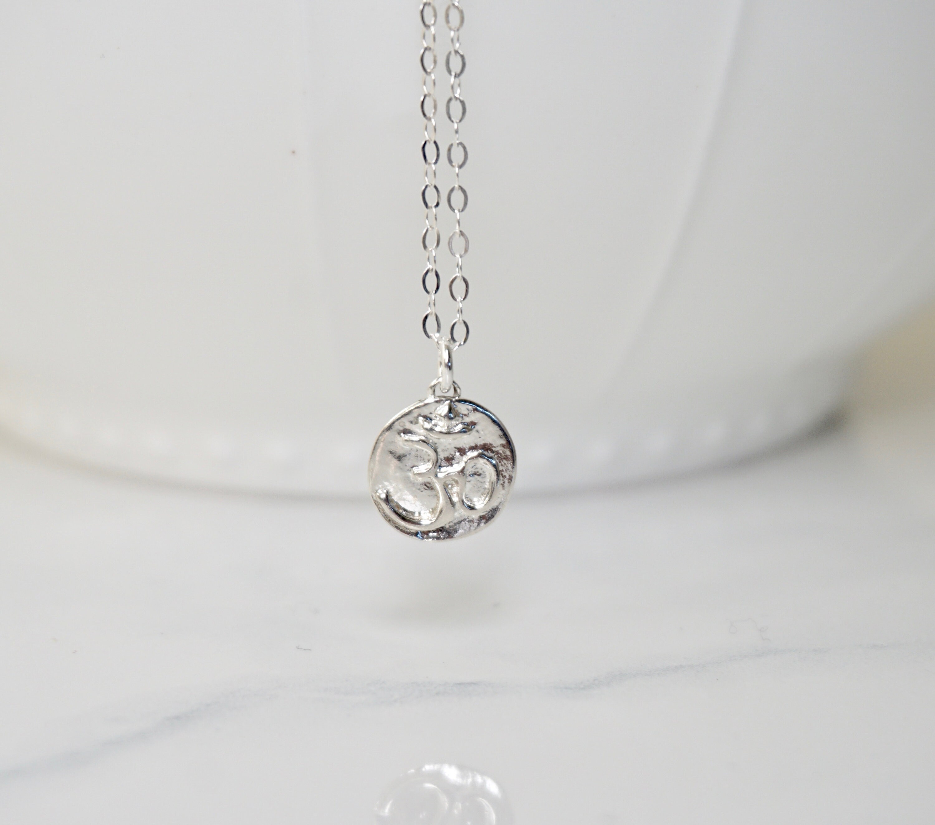 Round Coin Om Necklace Sterling Silver Necklace Rose Gold | Etsy