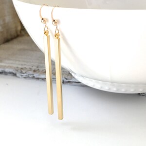 Long Bar Dangle Earrings, Silver Bar Earrings, Rose Gold Long Bar ...