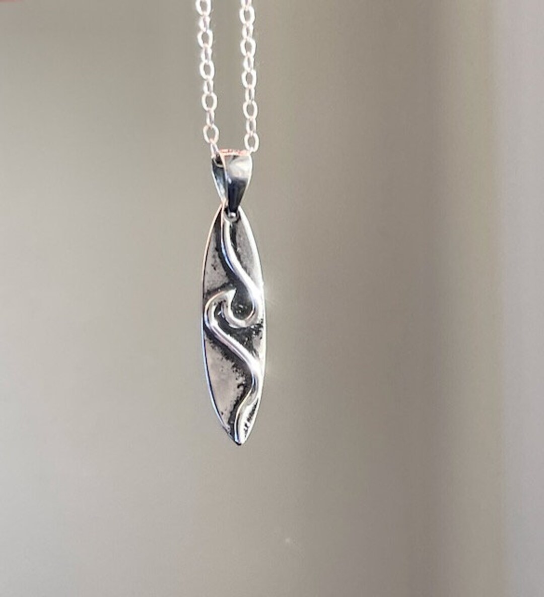 Surfboard Wave Pendant Necklace, 925 Sterling Silver Surfboard Charm ...