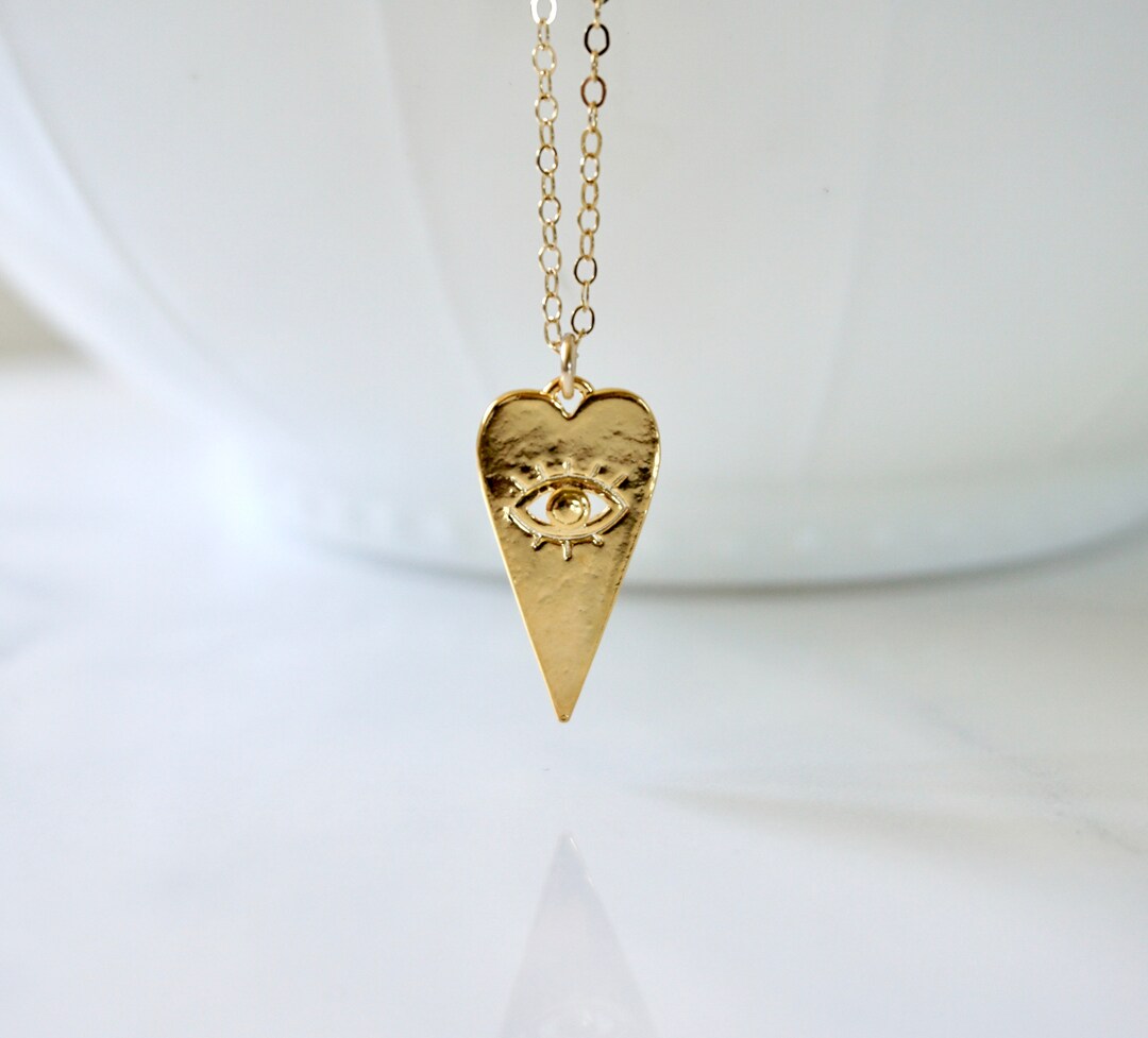 Gold Evil Eye Heart Pendant Necklace, Silver Evil Eye Heart Charm ...
